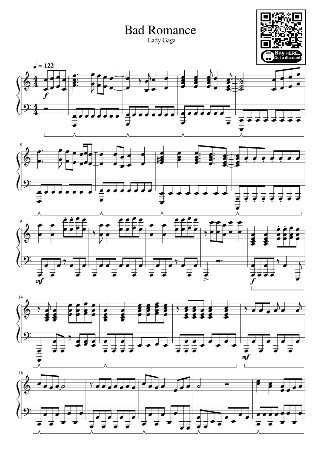 Bad Romance (arr. eduardo) by Lady Gaga Sheet Music for Easy Piano at Sheet Music Direct