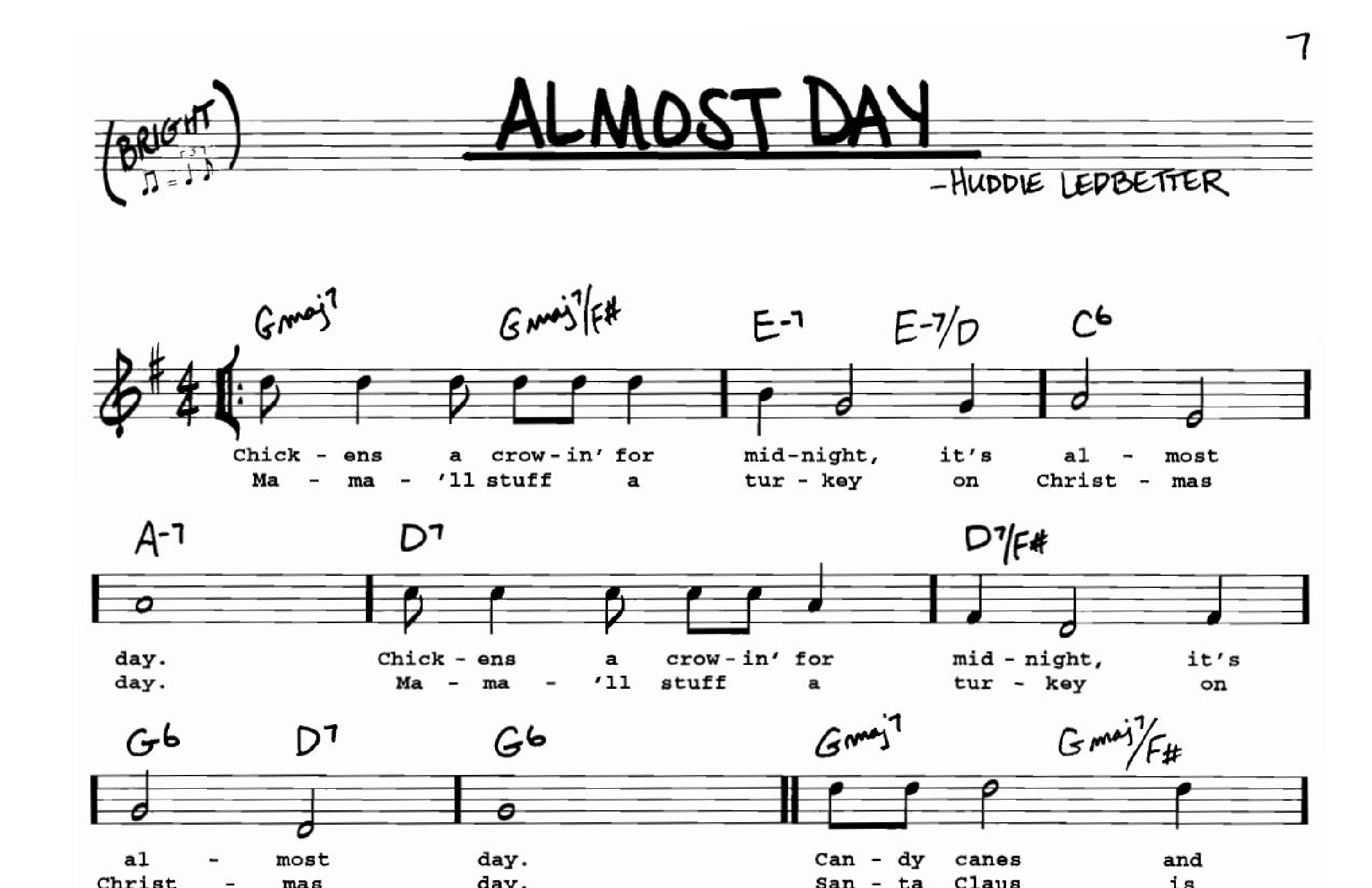 ALMOST DAY - Lead Sheet (arr. Huddie Ledbetter) by Huddie Ledbetter ...