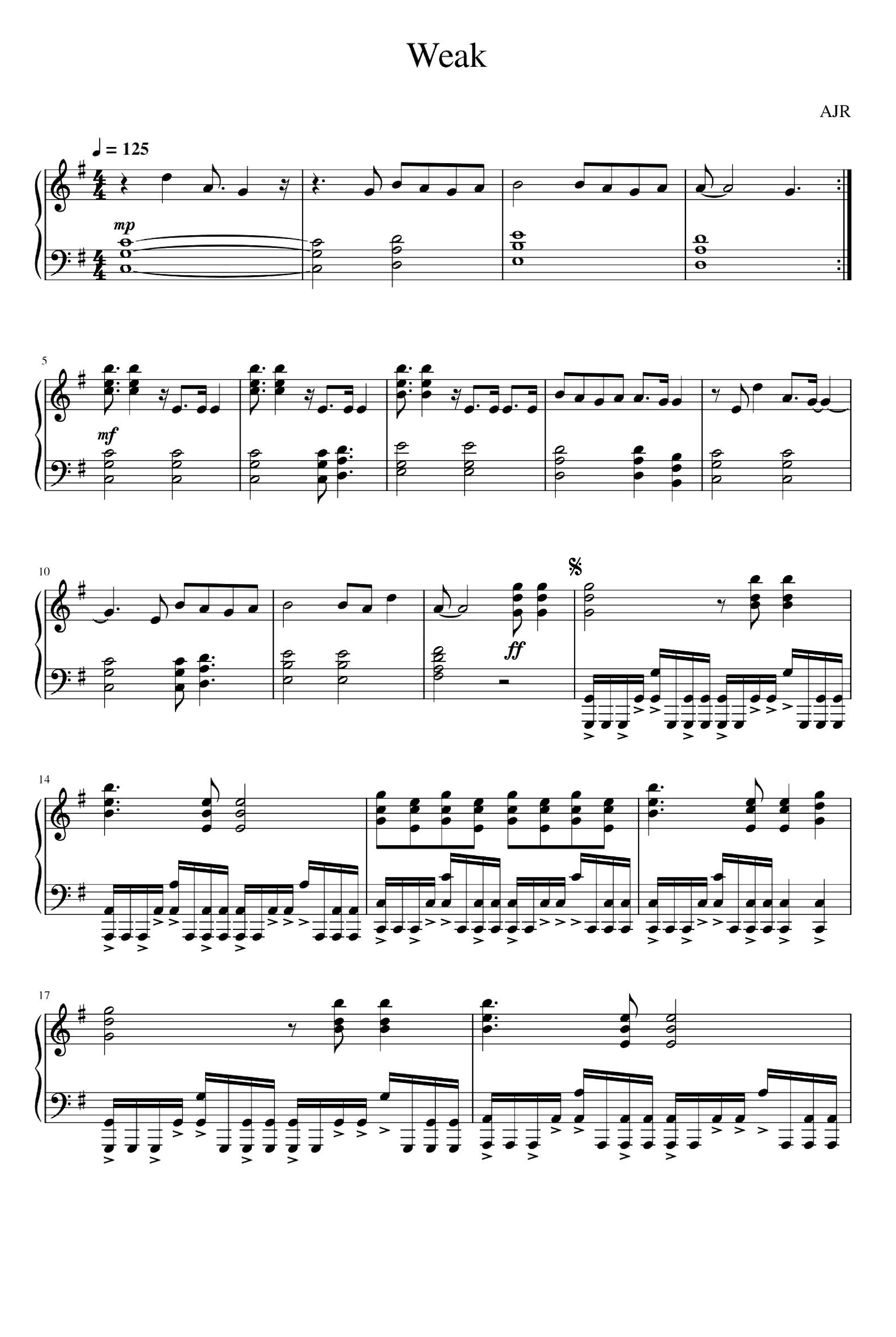 Weak (arr. AJR) by AJR Sheet Music for Piano Solo at Sheet Music Direct