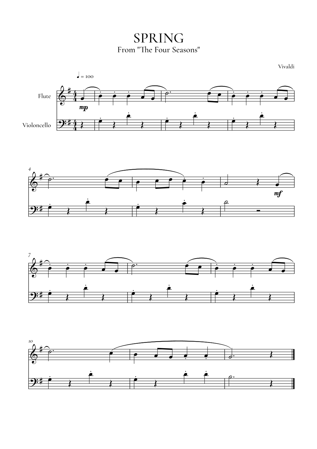 SPRING - "The Four Seasons" (arr. Phee) by Antonio Vivaldi Sheet Music ...
