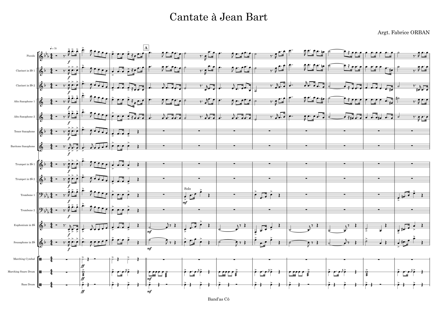 CANTATE A JEAN BART - Score Only (arr. Fabrice Orban) by David ...