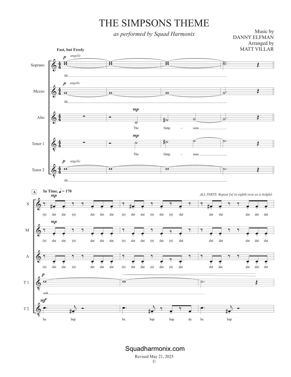 Theme From The Simpsons (arr. Matt Villar) by Danny Elfman Sheet Music ...