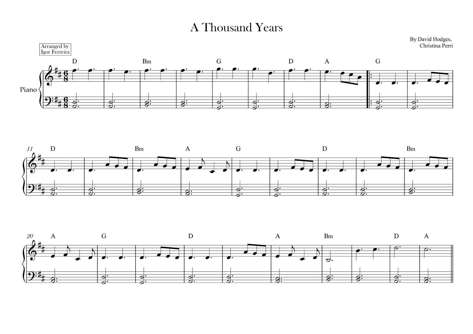 A Thousand Years (arr. Igor Ferreira) por Christina Perri Partituras ...