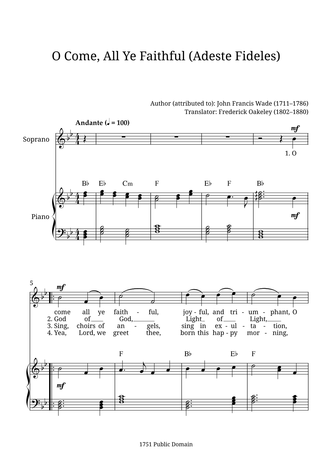 O Come, All Ye Faithful (Adeste Fideles) – Soprano & Piano (B-flat ...