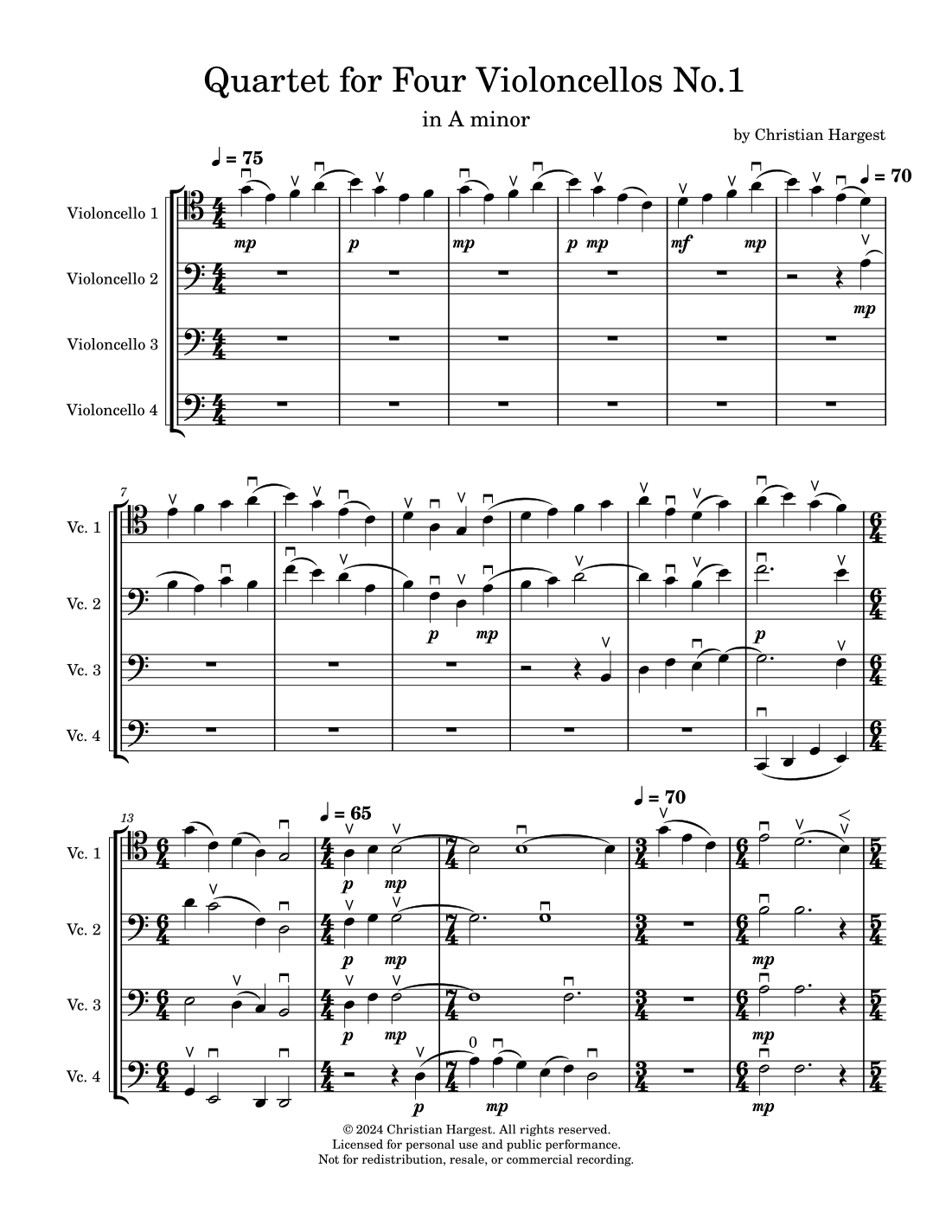 Quartet for Four Violoncellos No.1, by Christian Hargest Sheet Music for String Quartet at Sheet ...