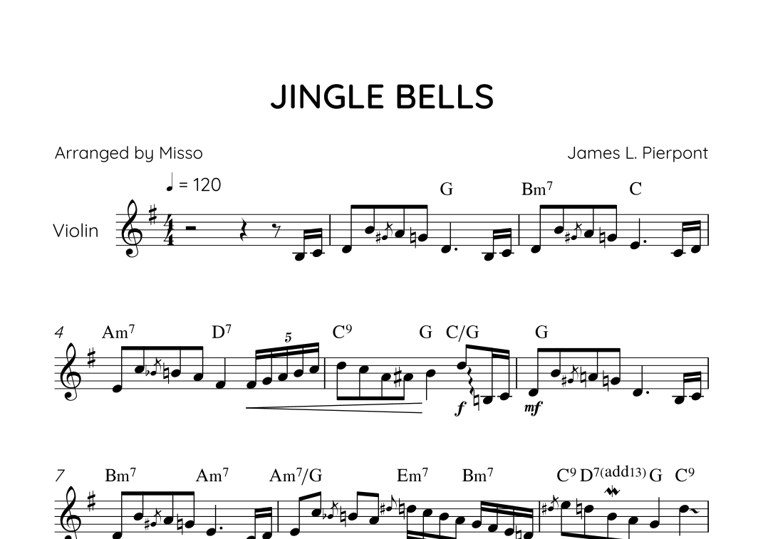 Jingle Bells - Violin in G Major - Advanced With Chords (arr. MissoRB ...