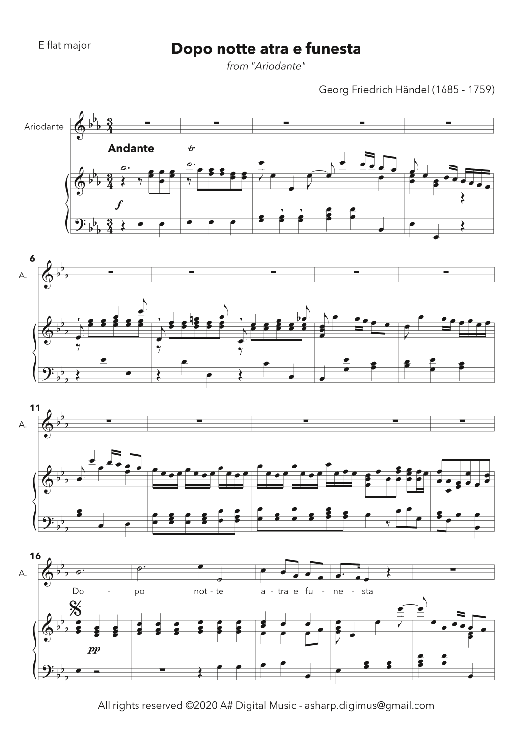 Dopo notte atra e funesta (E flat major) (arr. A# Digital Music) Noten ...