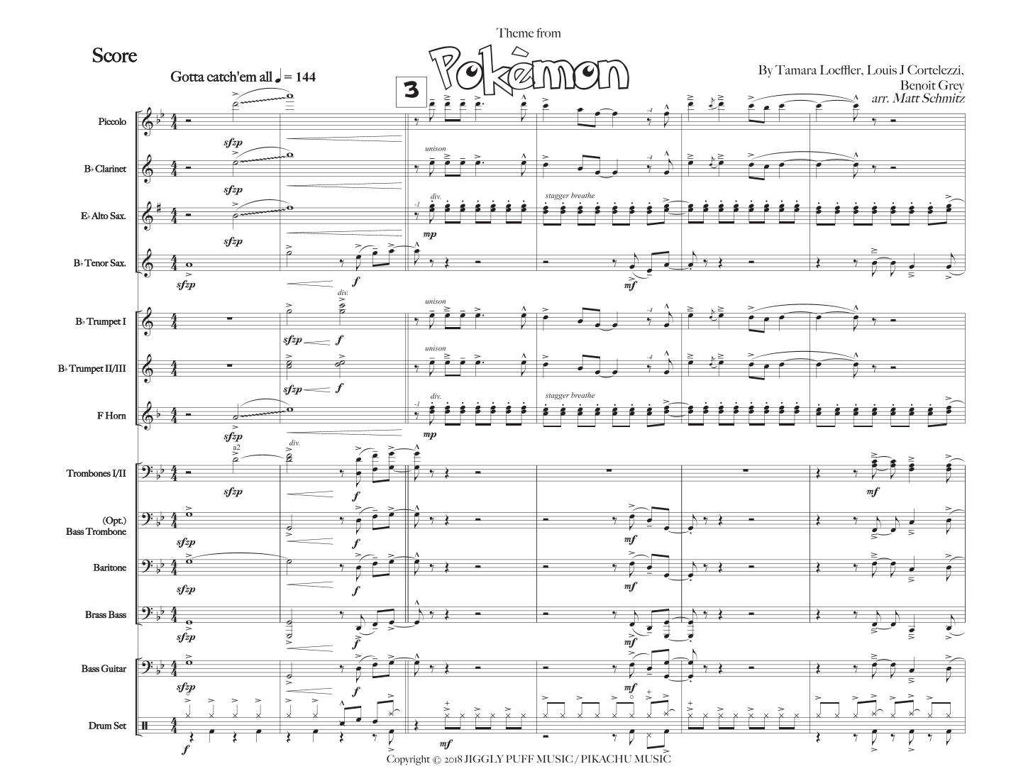 Pokemon (arr. Matt Schmitz) by Tamara Loeffler Sheet Music for Marching ...