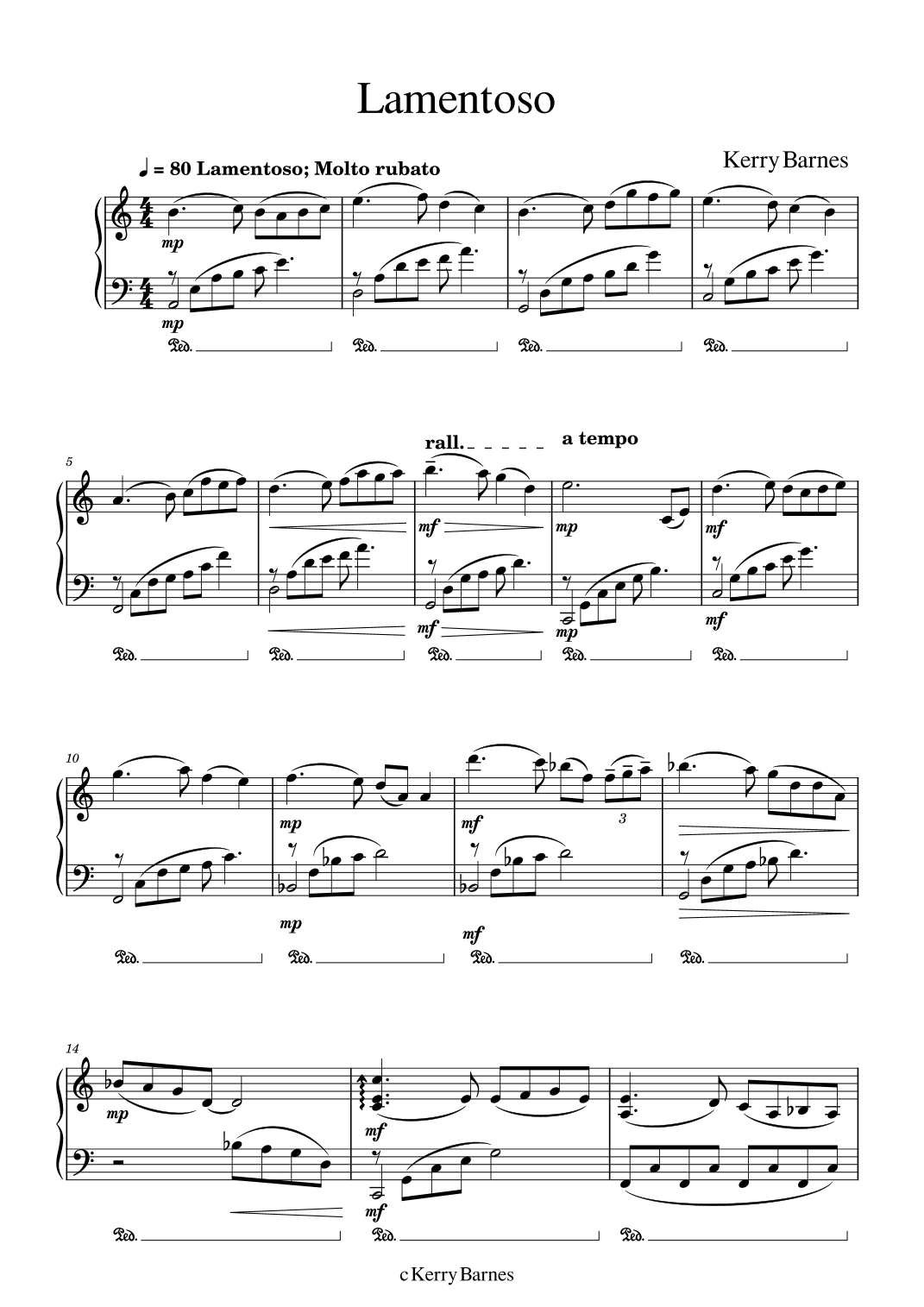 LAMENTOSO Sheet Music | KERRY BARNES | Piano Solo