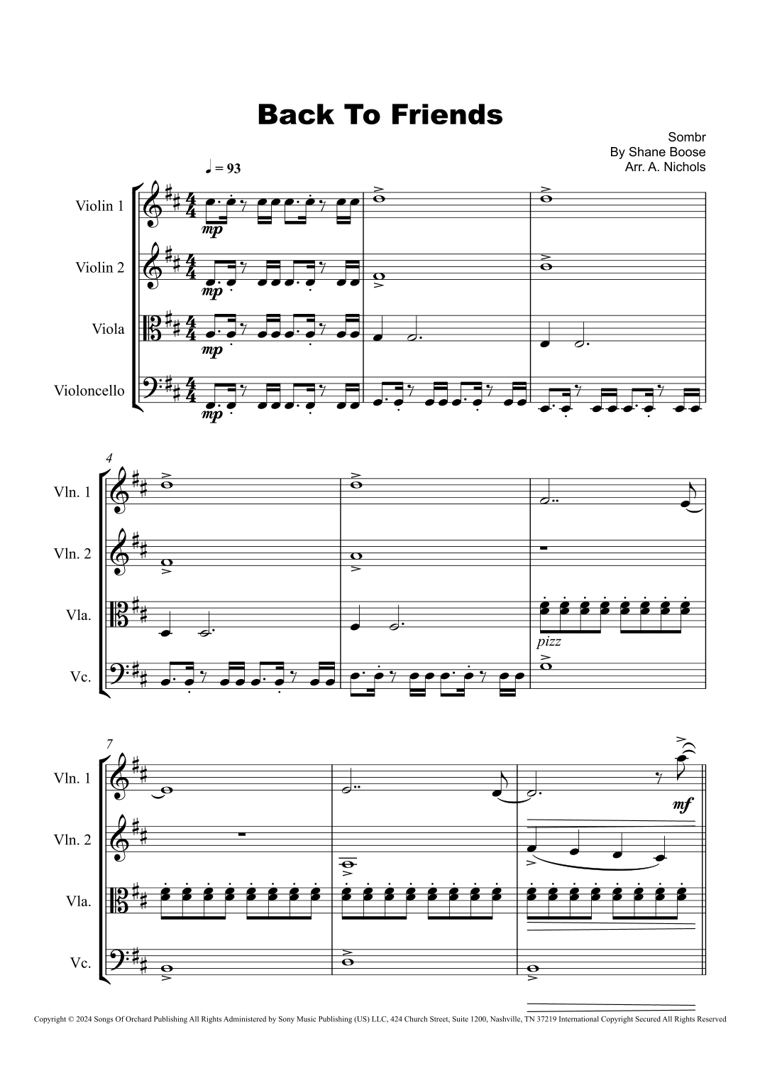 Back To Friends (arr. A. Nichols) von sombr Noten zum Streichquartett ...