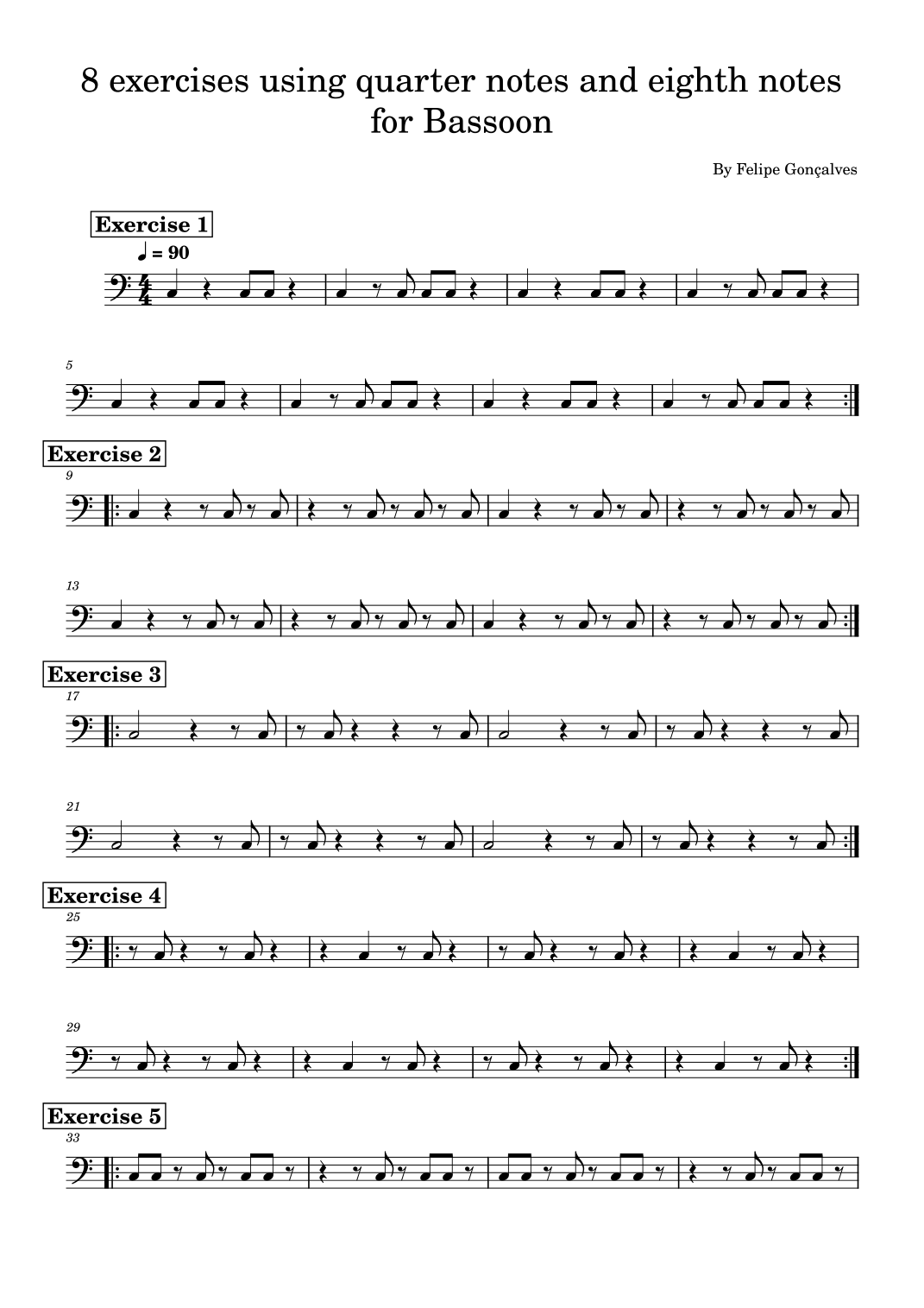 8 exercises using quarter notes and eighth notes for Bassoon by Felipe ...
