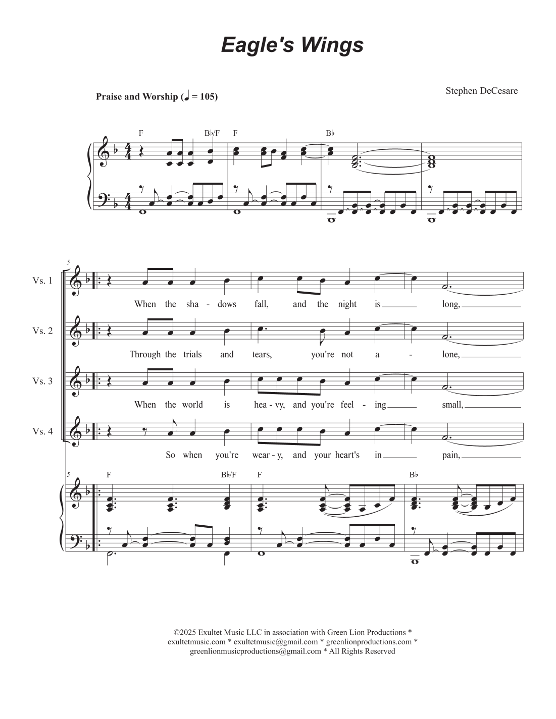 Eagle's Wings (Vocal solo) by Stephen DeCesare Sheet Music for Piano ...