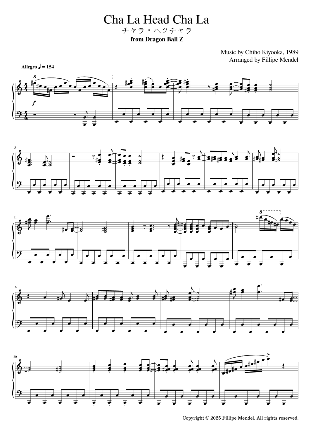 Cha La Head Cha La (we Gotta Power) (arr. Fillipe Mendel) by Yukinojou ...