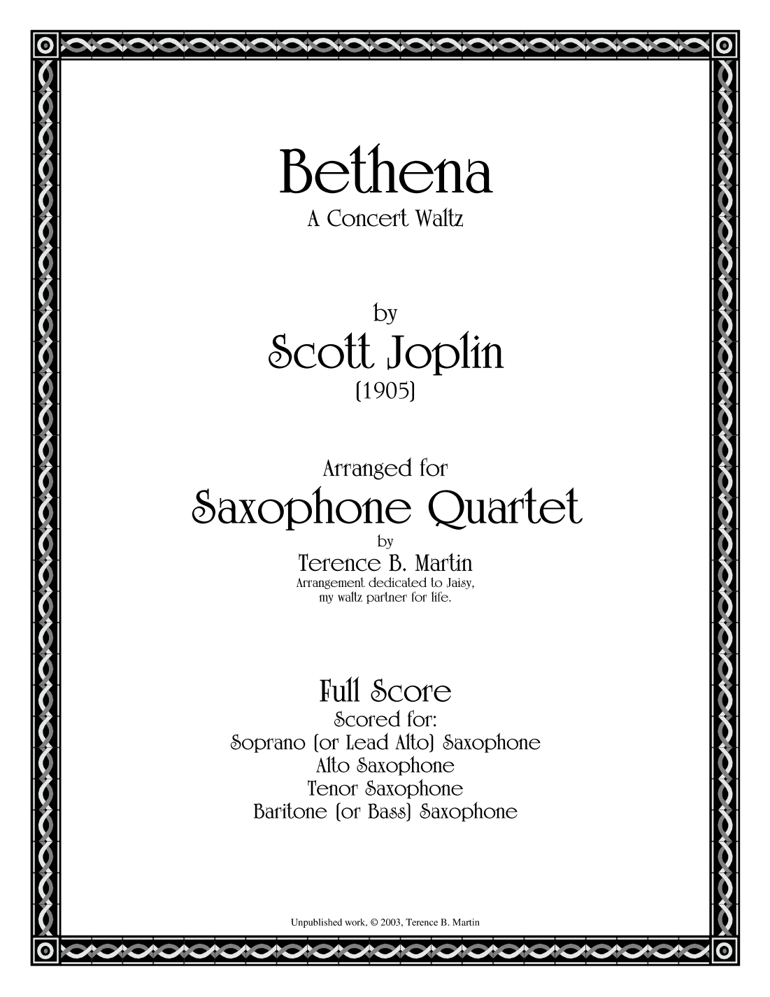 Bethena, A Concert Waltz (arr. Terence B. Martin von Scott Joplin Noten ...