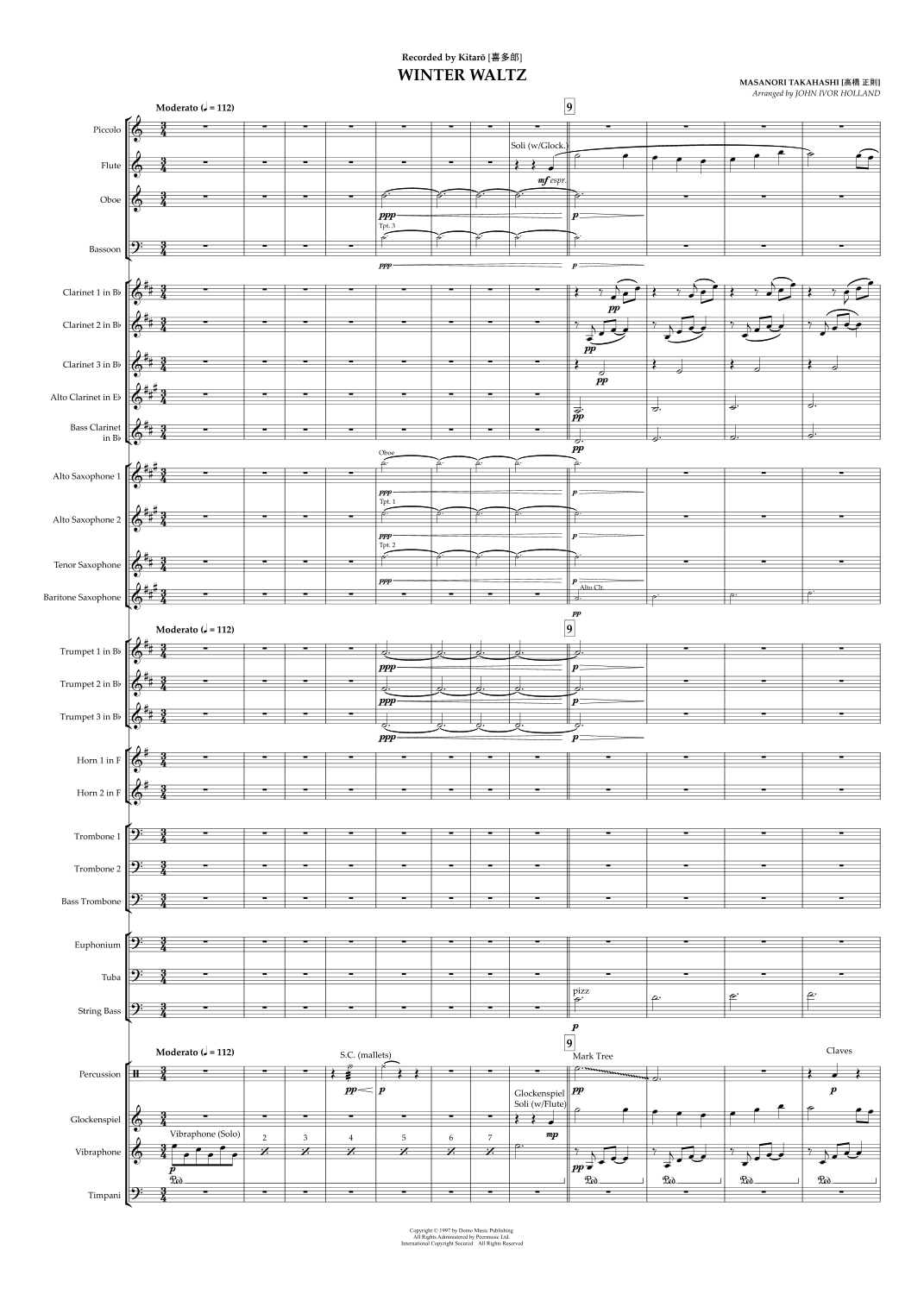 Winter Waltz (arr. John Ivor Holland) by Kitaro Sheet Music for Concert ...