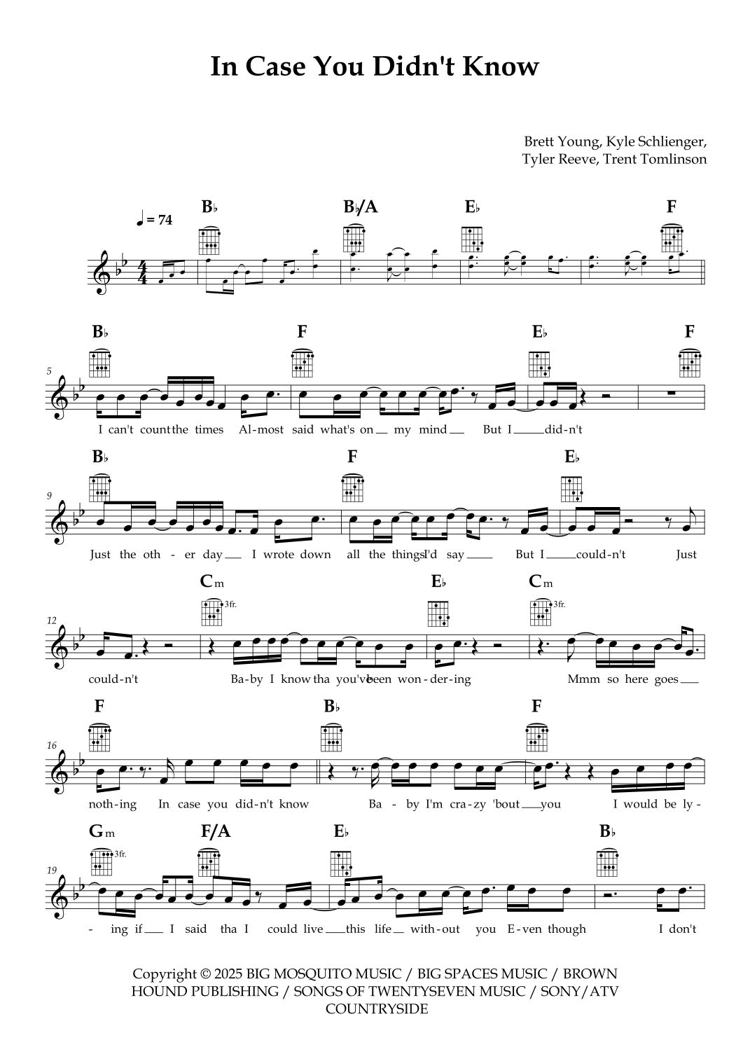 In Case You Didn't Know (arr. Isabel Oliveira Hill by Brett Young Sheet ...