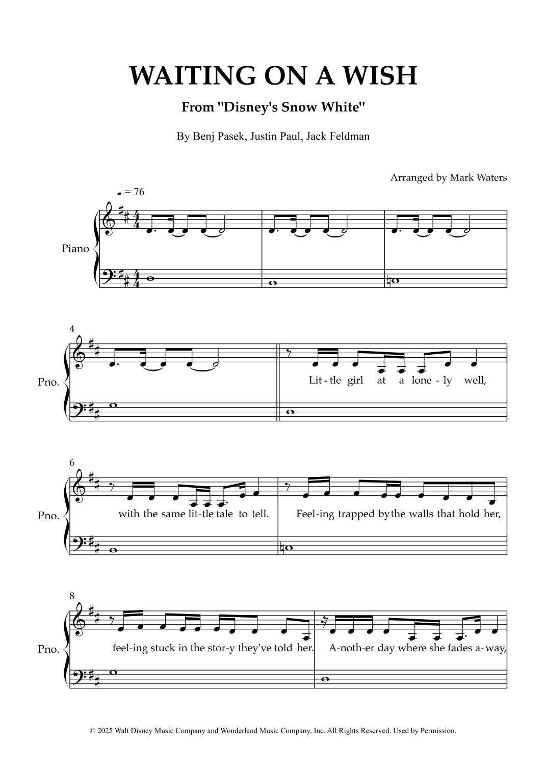 Waiting On A Wish (arr. Mark Waters) by Benj Pasek Sheet Music for Easy ...