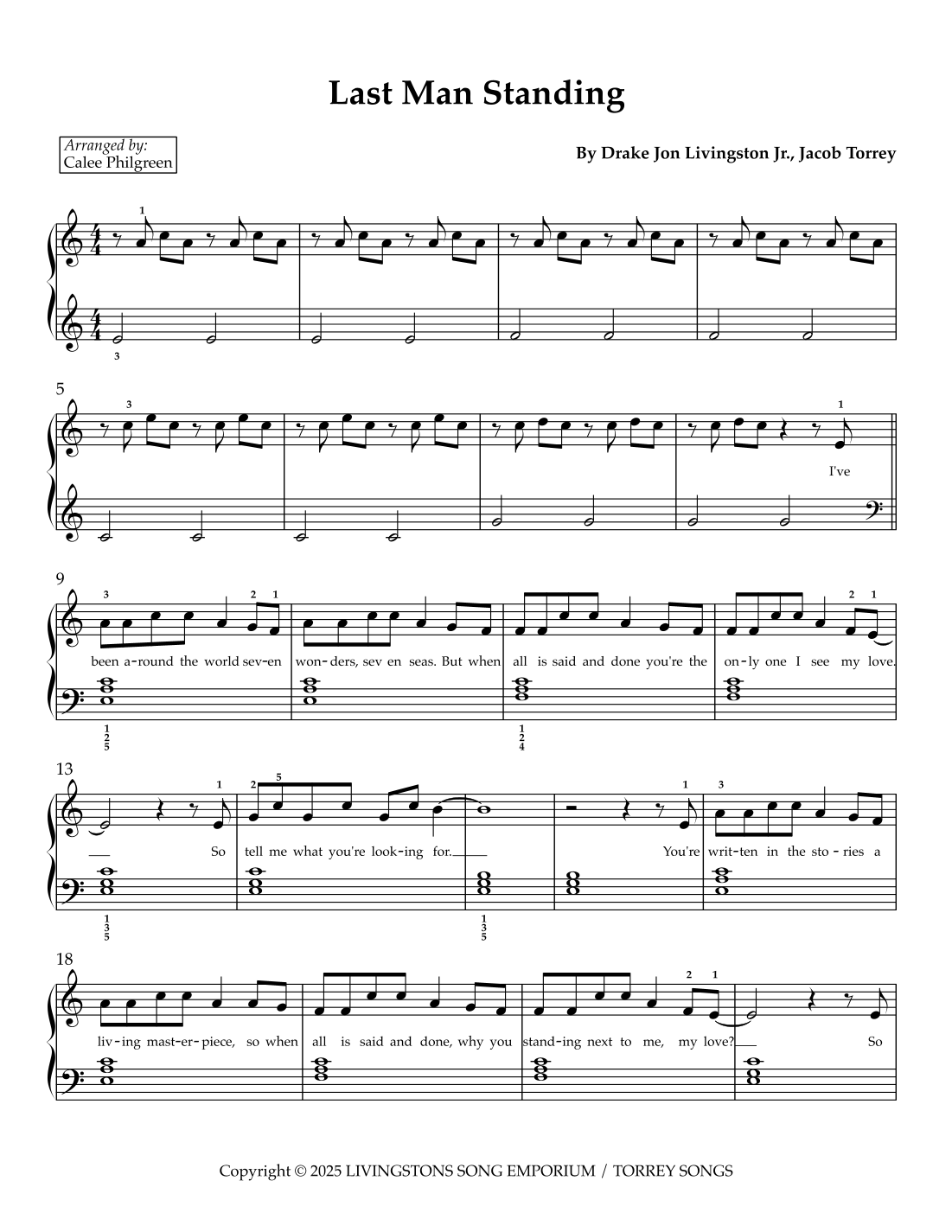 Last Man Standing (arr. Calee Philgreen) by Livingston Sheet Music for ...