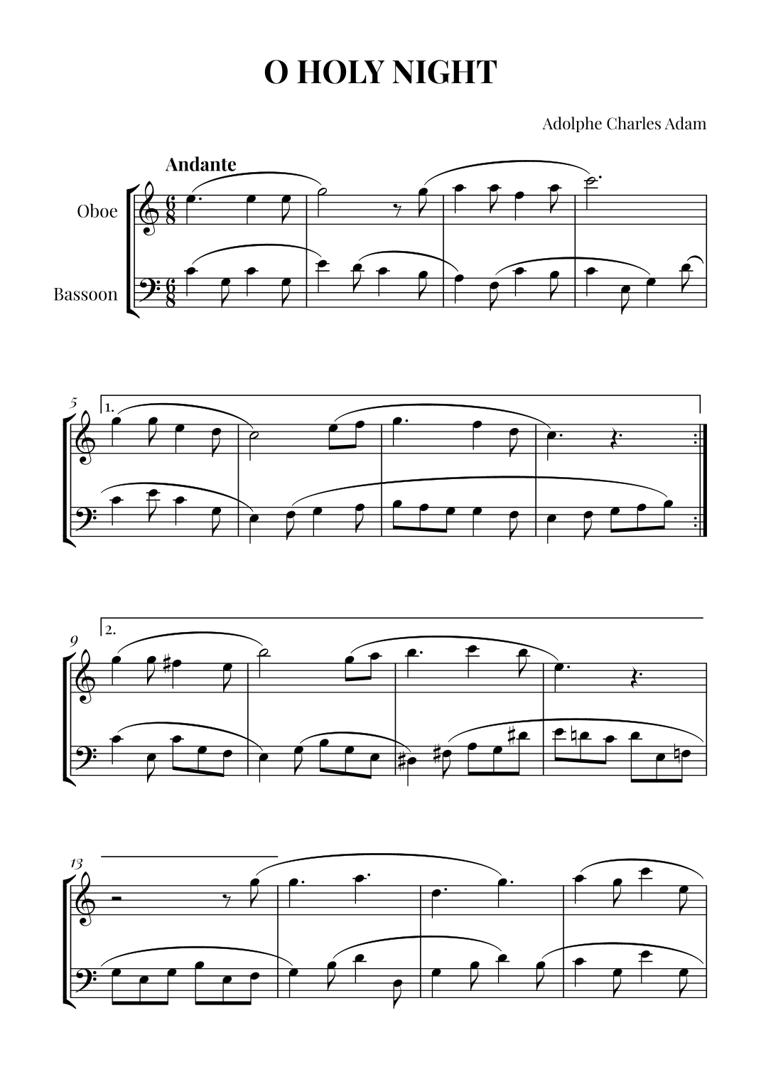 O Holy Night - for Oboe and Bassoon (arr. Leonardo Mioto Rebouças) by ...