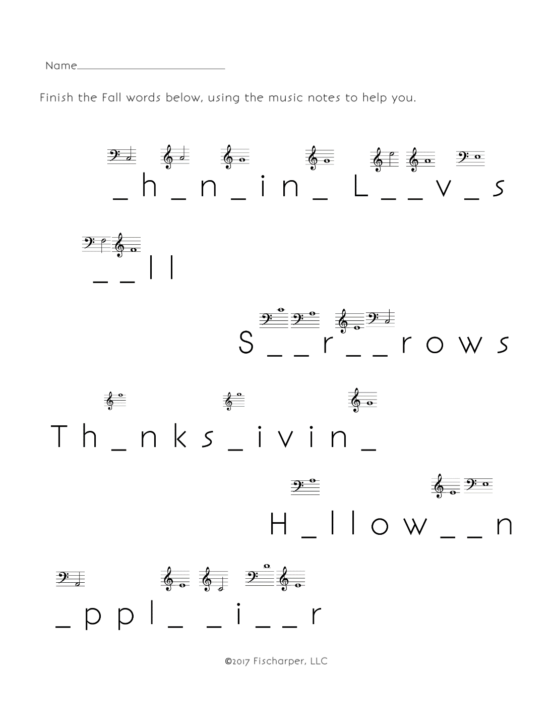 Fall Music Activity Packet by Fischarper Sheet Music for Theory ...