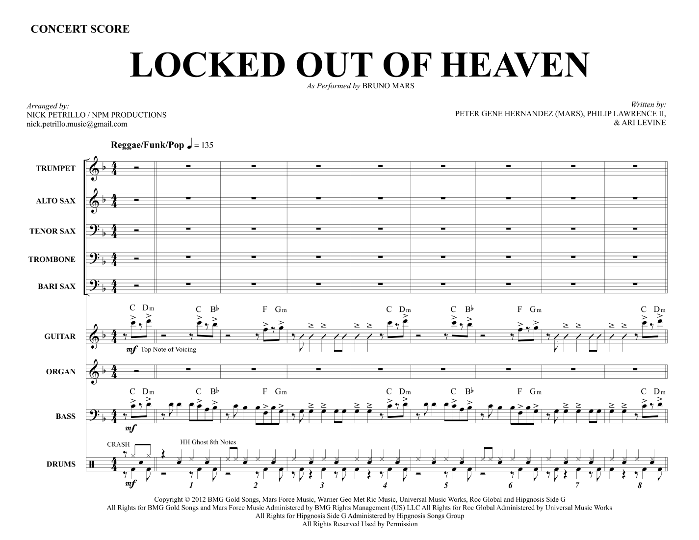 Locked Out Of Heaven (arr. Nick Petrillo) by Bruno Mars Sheet Music for ...