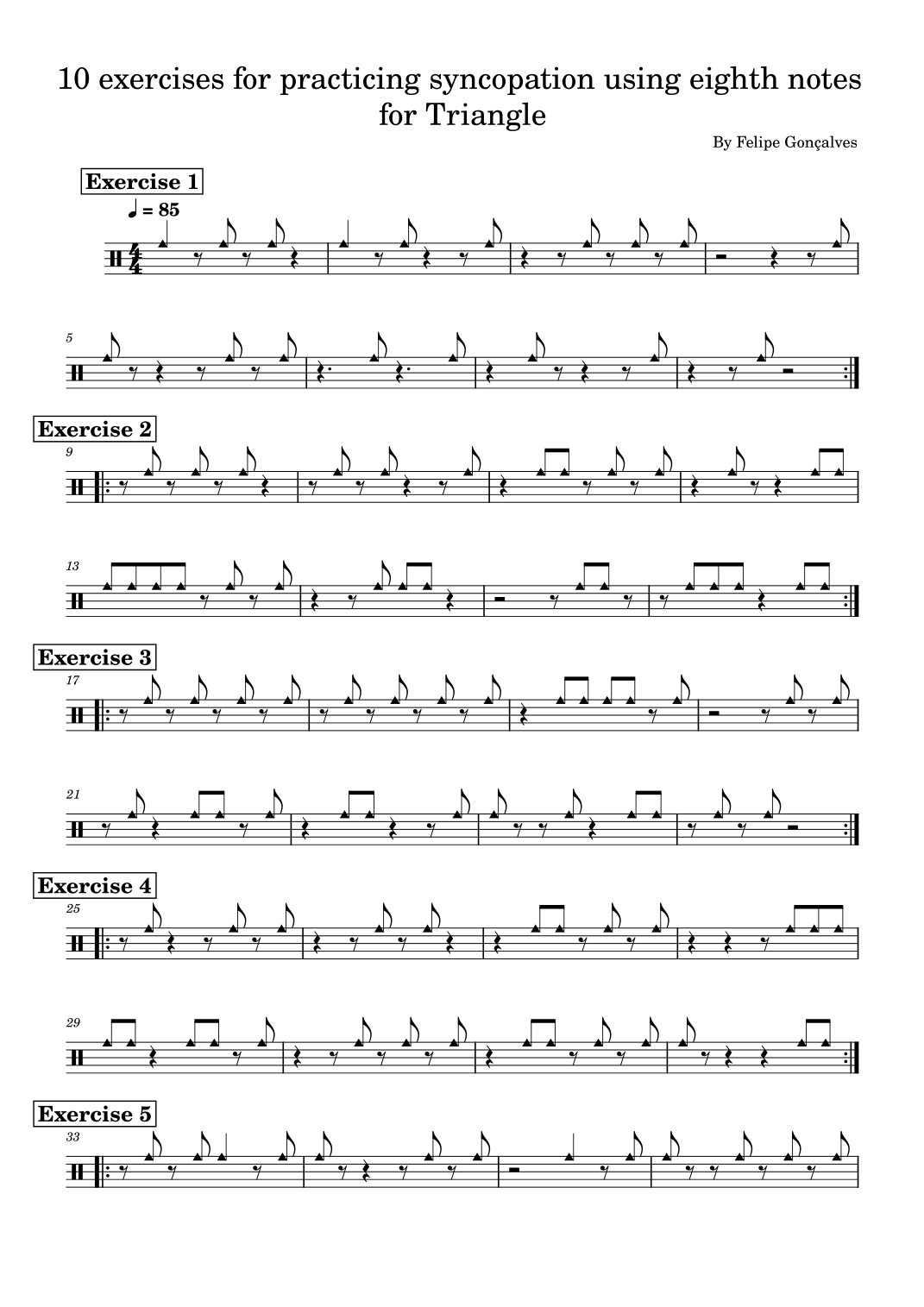 10 exercises for practicing syncopation using eighth notes for Triangle ...