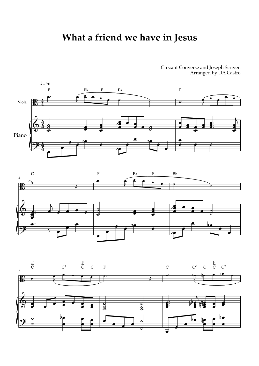 What a friend we have in Jesus - Viola and Piano (arr. DA Castro) by ...