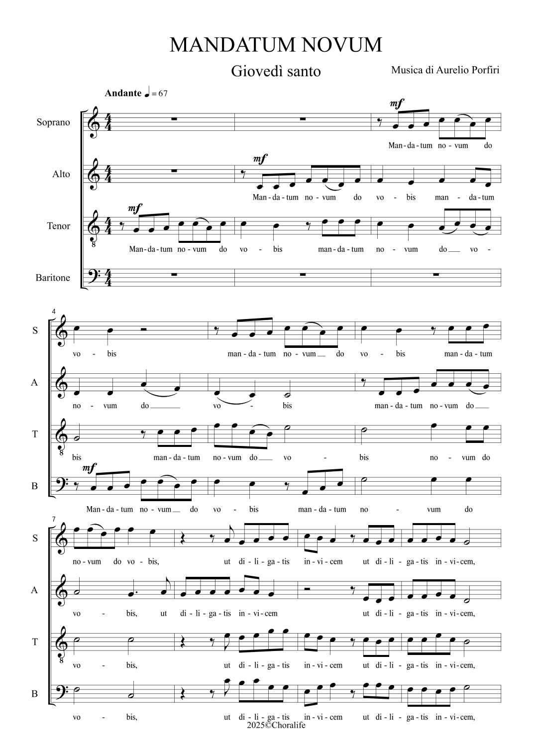 MANDATUM NOVUM by Aurelio Porfiri Sheet Music for SATB Choir at Sheet ...