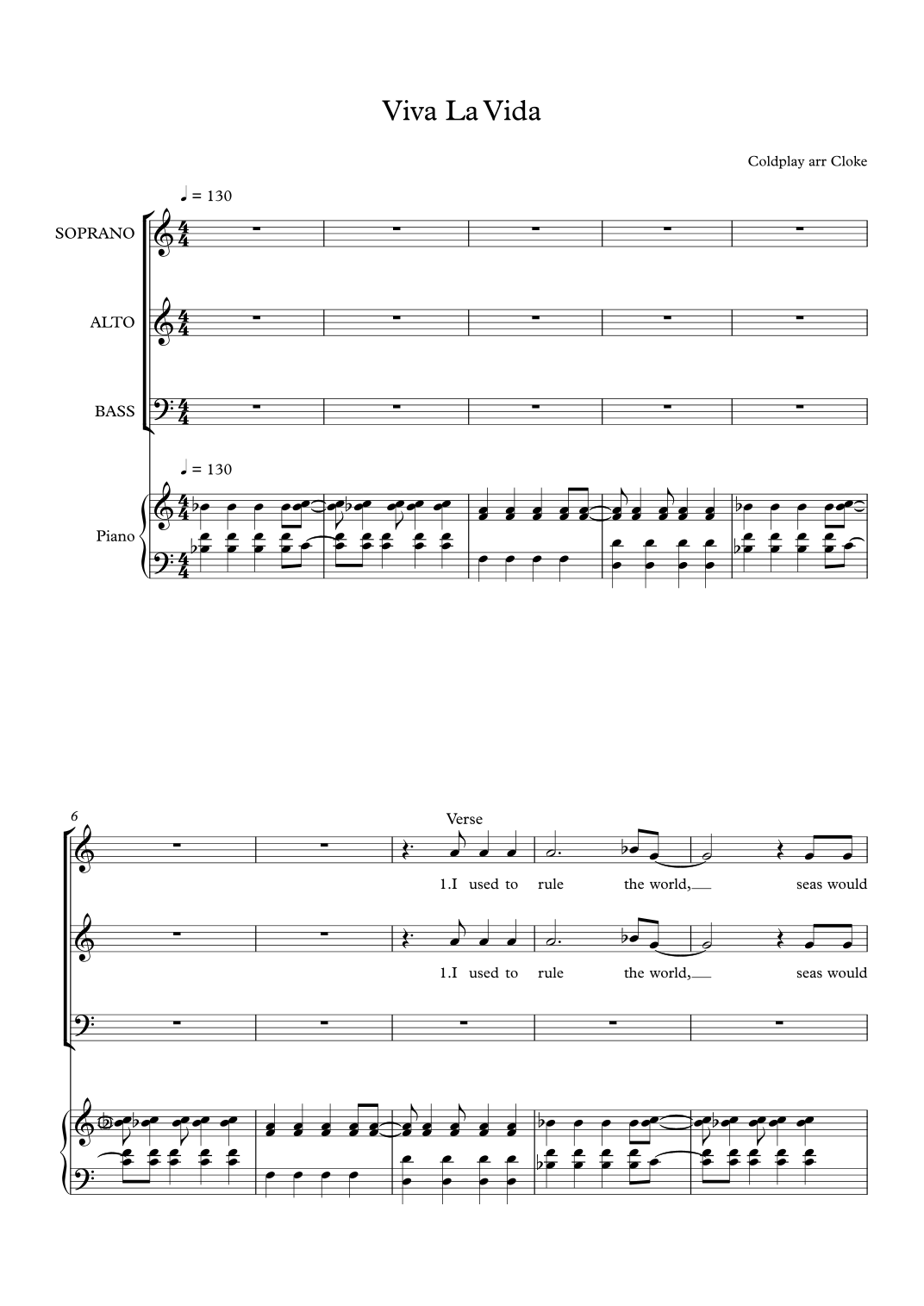 Viva La Vida (arr. Geoff Cloke) par Coldplay Partitions pour Choeur SAB ...