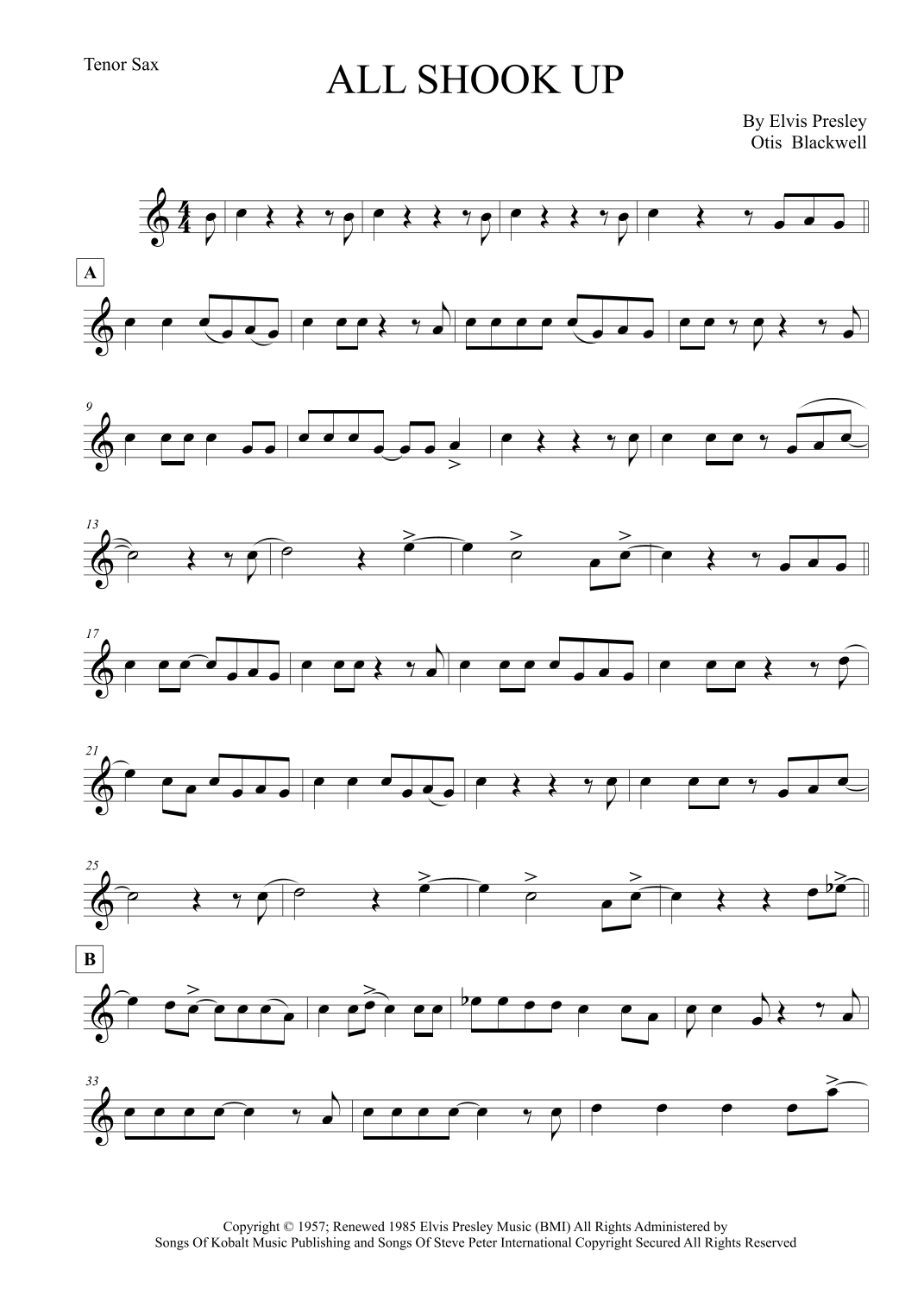 All Shook Up (arr. Leo Silva) by Elvis Presley Sheet Music for Tenor ...