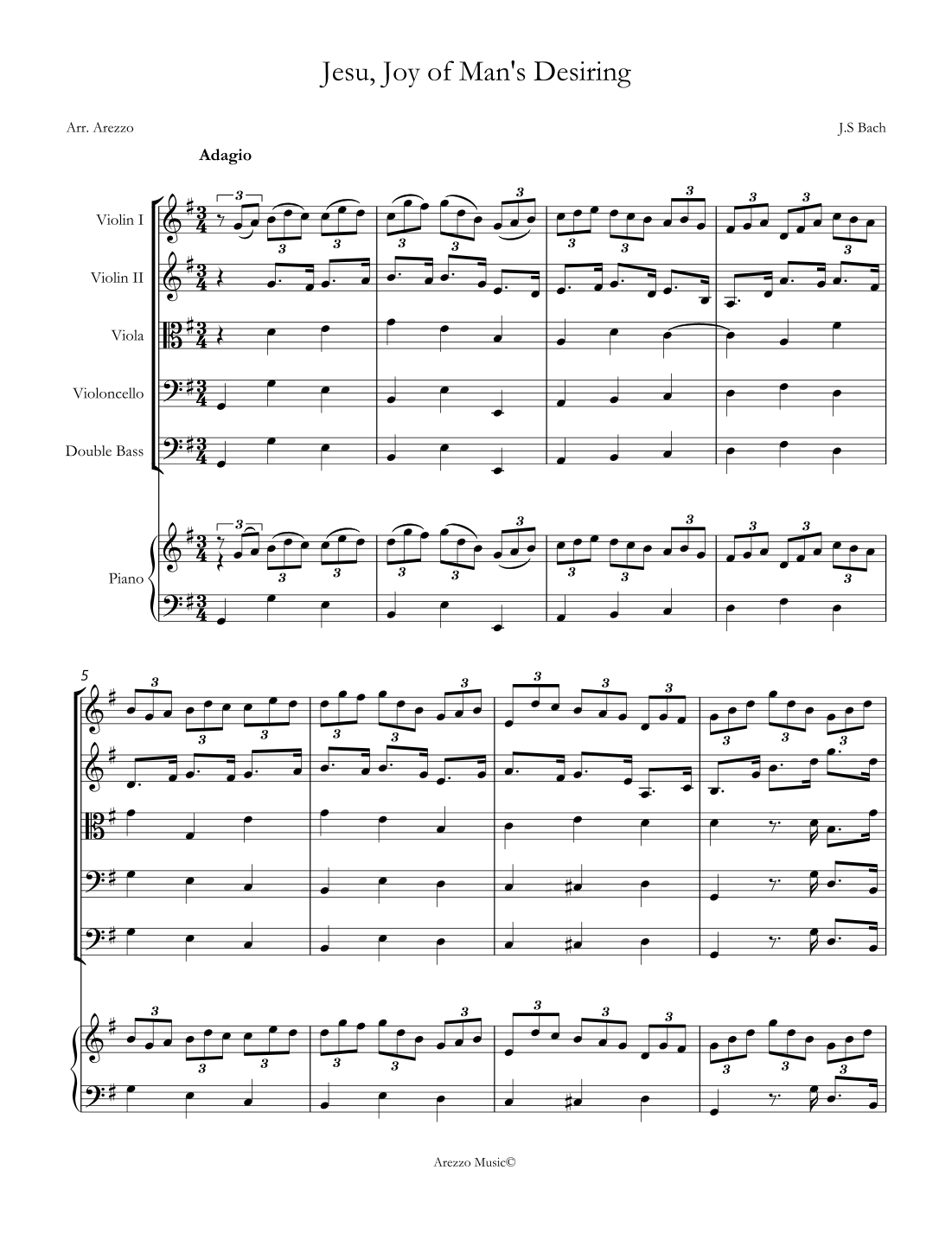 Bach Jesu Joy of Man's Desiring Saxophone Quintet Sheet Music with ...