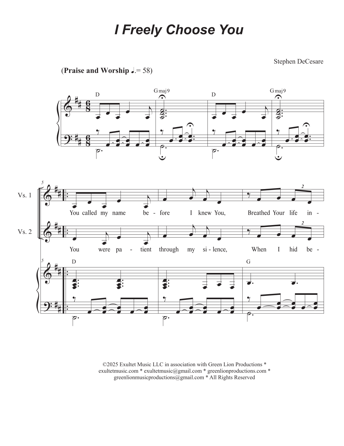 I Freely Choose You (Unison choir) by Stephen DeCesare Sheet Music for ...