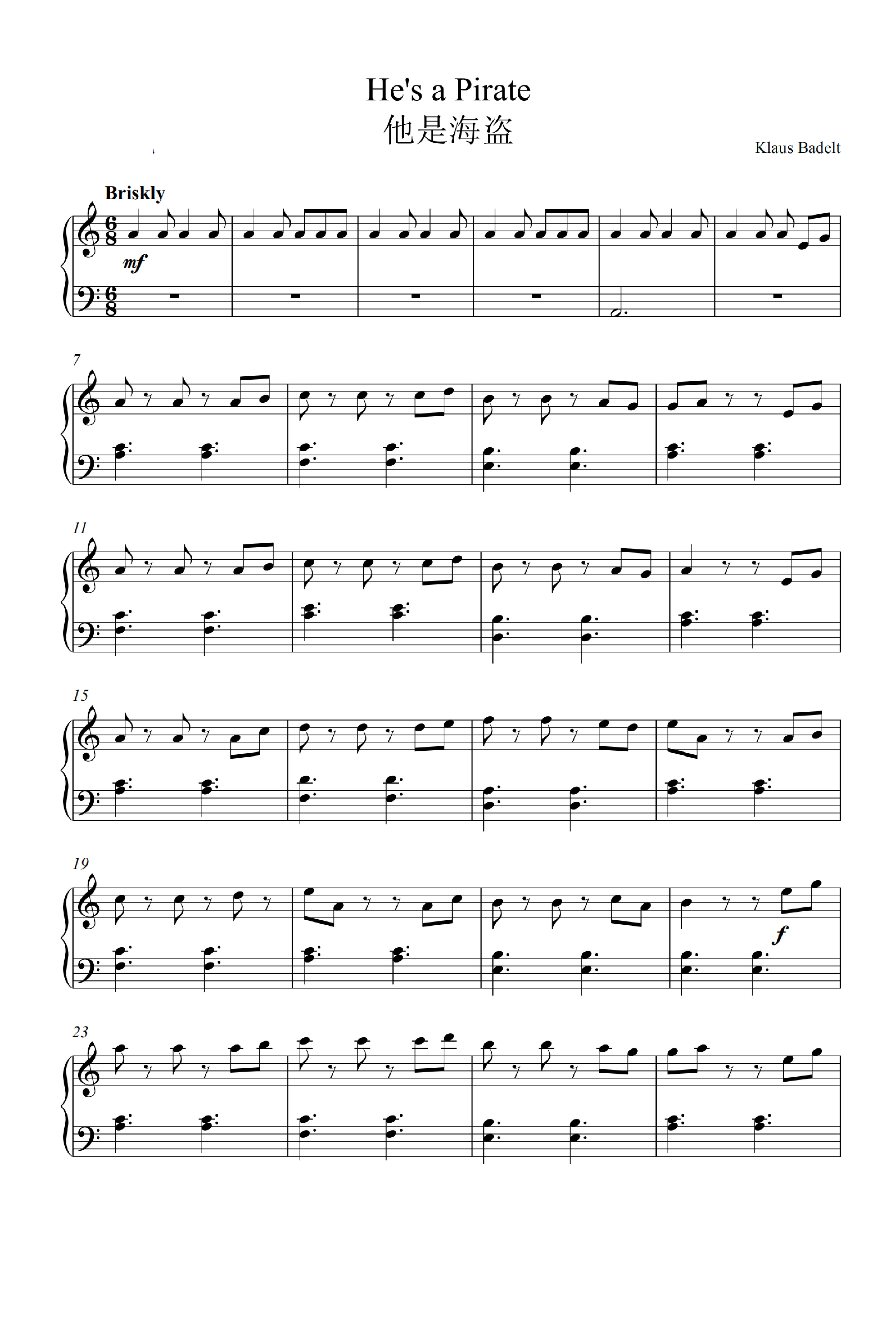 He's A Pirate (arr. Hans Zimmer) by Geoffrey Zanelli Sheet Music for ...