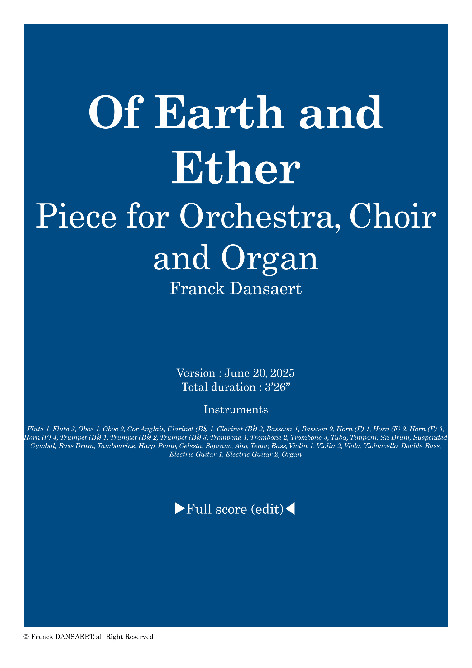 Of Earth and Ether - Score Only by Franck Dansaert Sheet Music for Full ...
