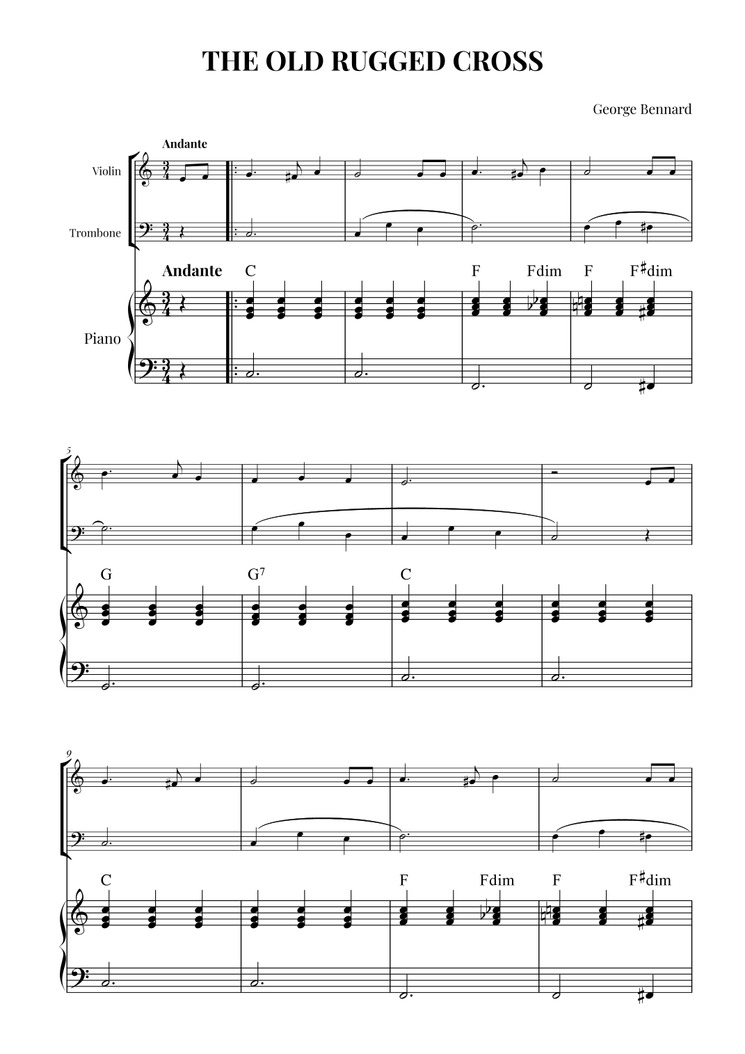 The Old Rugged Cross - Violin, Trombone and Piano (with Chords) (arr ...