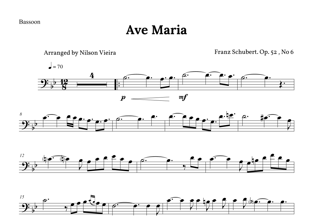 Ave Maria - Franz Schubert - Bassoon Solo (arr. Nilson de Melo Vieira ...