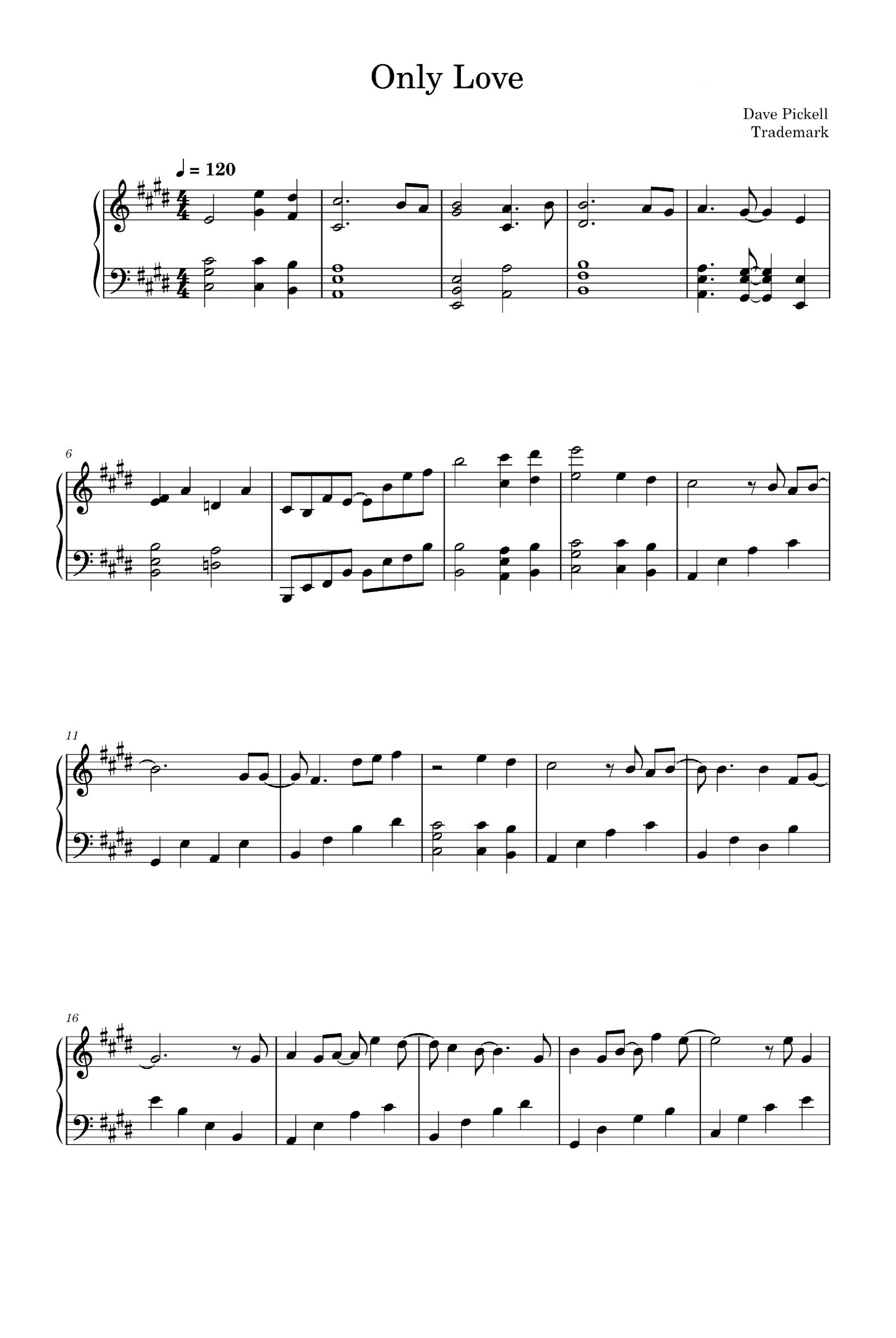 Only Love (arr. Trademark) by David Pickell Sheet Music for Piano Solo ...