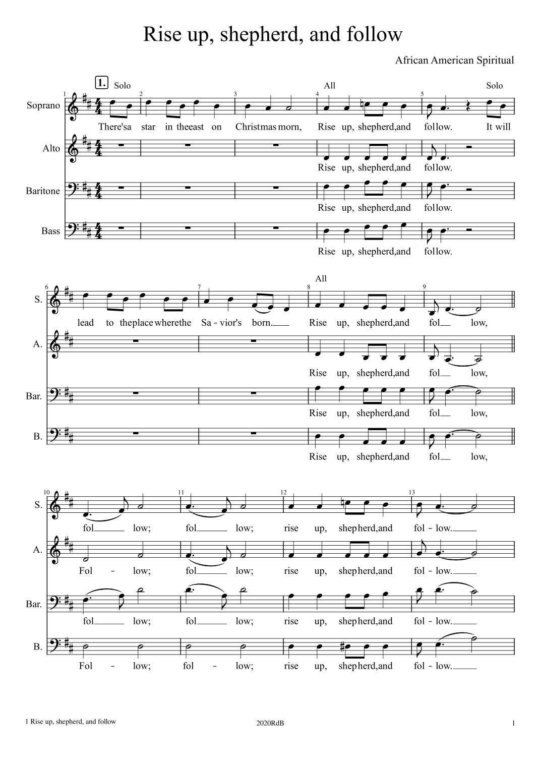 Rise Shepherds and Follow (arr. Unknown) by Traditional Sheet Music for ...
