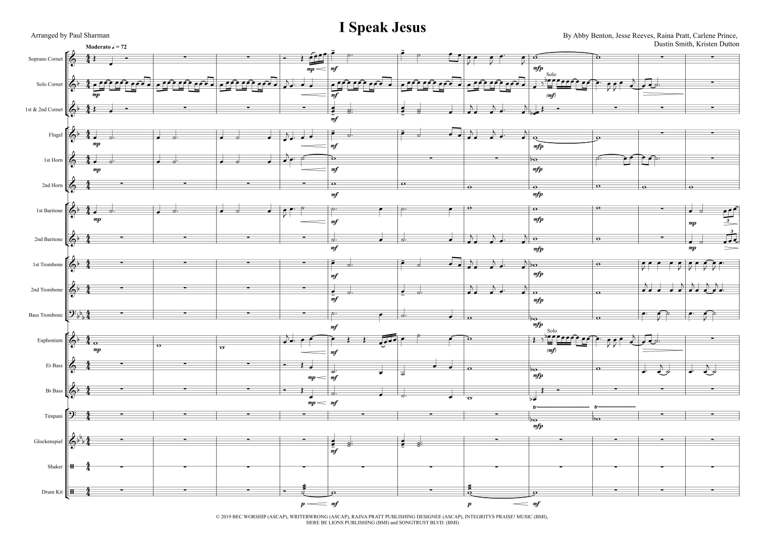 I Speak Jesus (arr. Paul Sharman) by KingsPorch Sheet Music for Brass ...