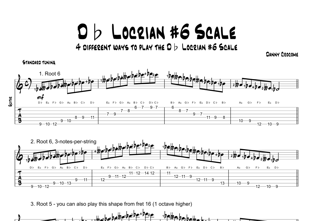 Db Locrian #6 Scale (4 Ways to Play) Sheet Music | Traditional | Guitar Tab