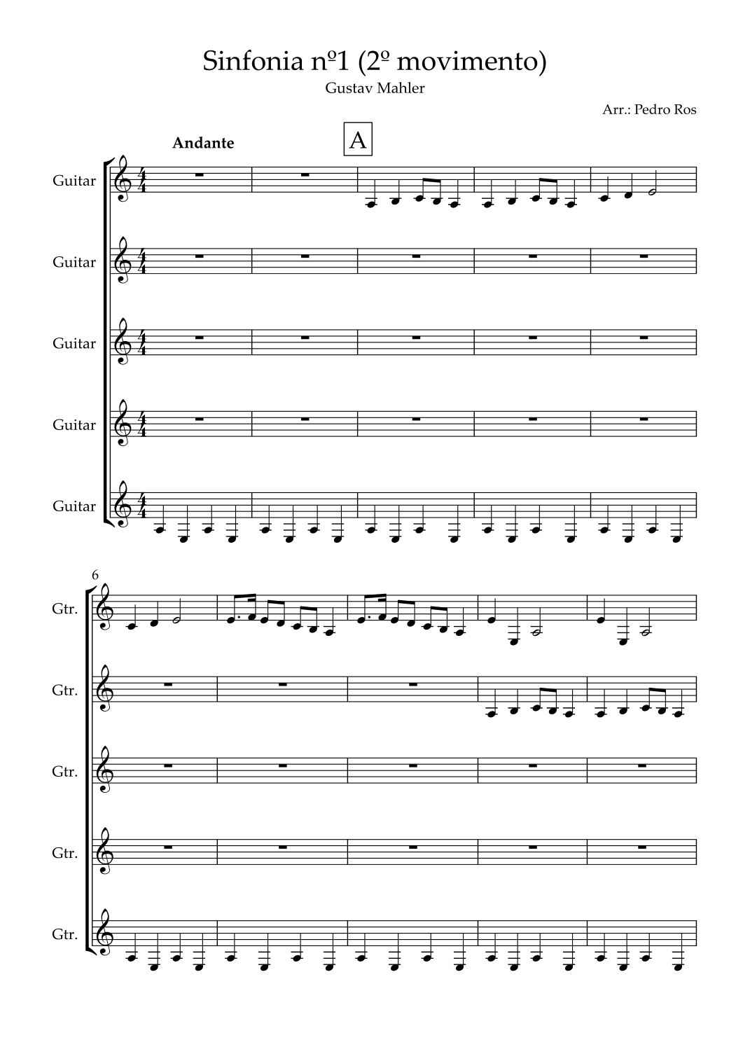 Symphony nº1 (2ºmvto) - Score Only (arr. Pedro Ros) by Gustav Mahler Sheet Music for Guitar ...