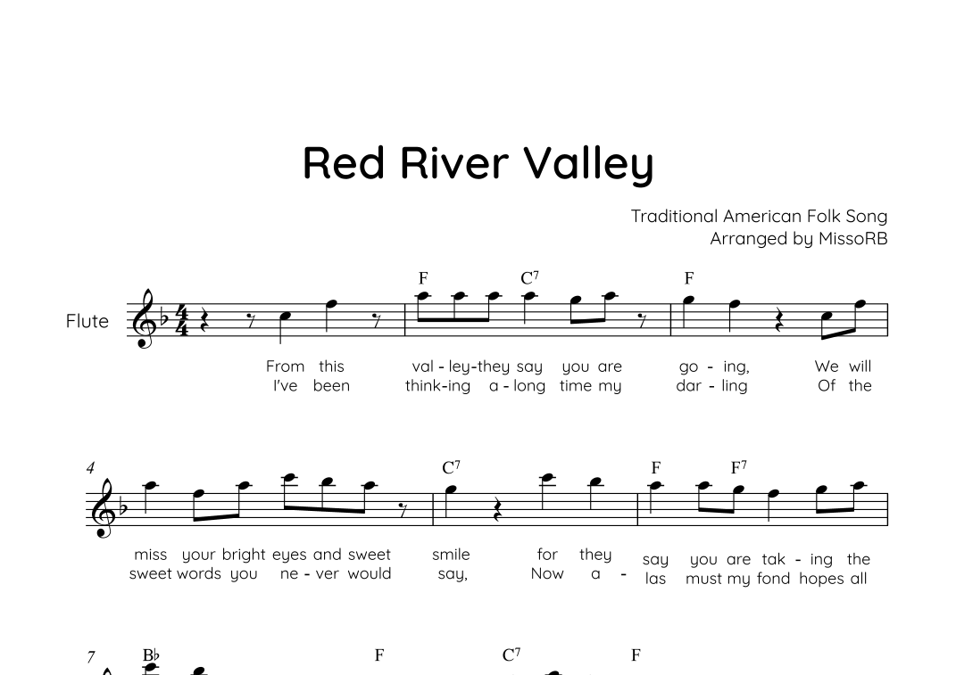 Red River Valley - Flute in F With Chords & Lyric - Easy (arr. MissoRB ...