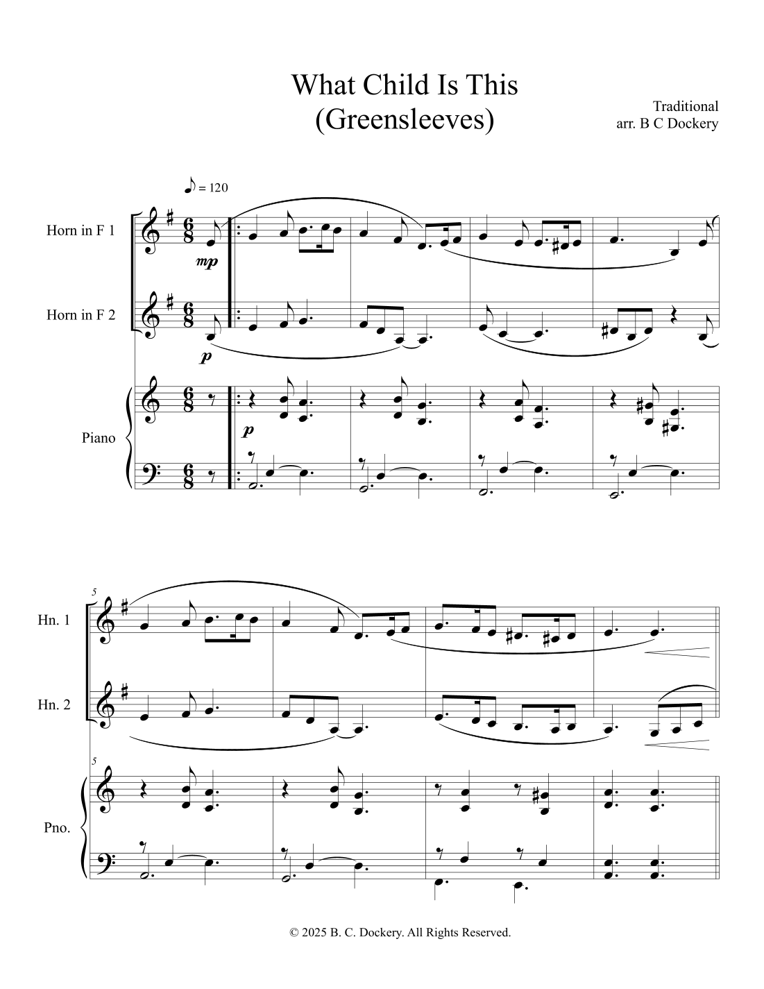 What Child is This (Greensleeves) for French Horn Duet with Piano ...