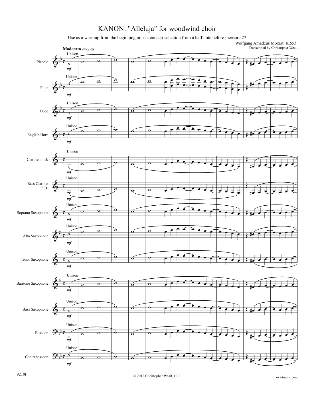 Mozart - Kanon "Alleluja", K.553 for woodwind choir (2’10) (arr ...