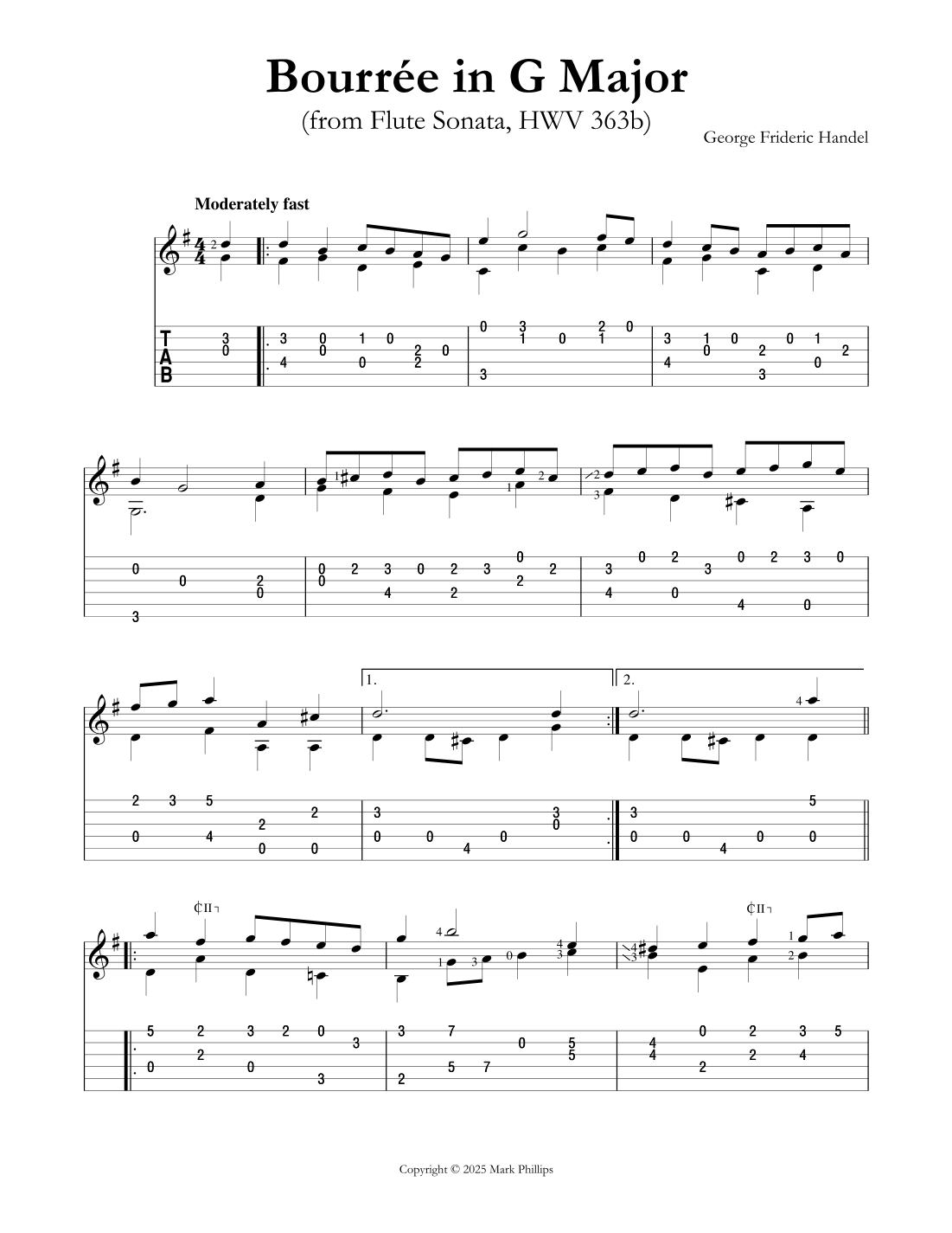 Bourrée in G Major (from Flute Sonata, HWV 363b) (arr. Mark Phillips ...