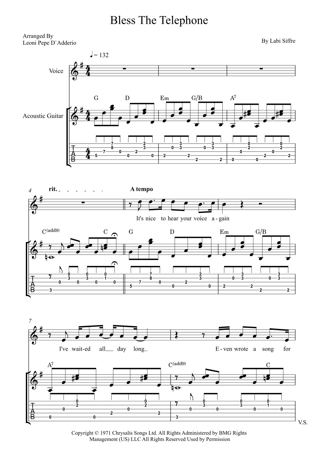 BLESS THE TELEPHONE (ARR. LEONI PEPE D`ADDERIO) POR LABI SIFFRE ...