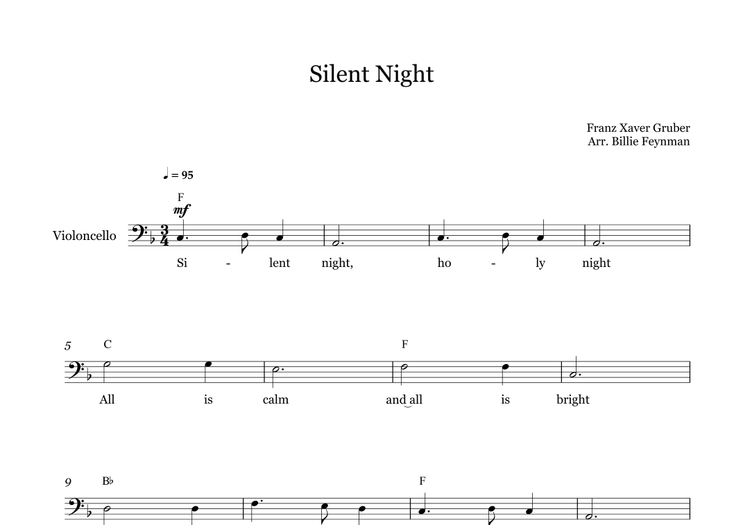 Silent Night for Cello with Lyrics and Chords (arr. Billie Feynman) by ...
