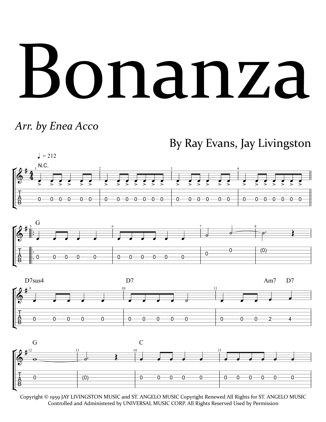 Bonanza (arr. Enea Acco) by Al Caiola Sheet Music for Lead Sheet / Fake ...