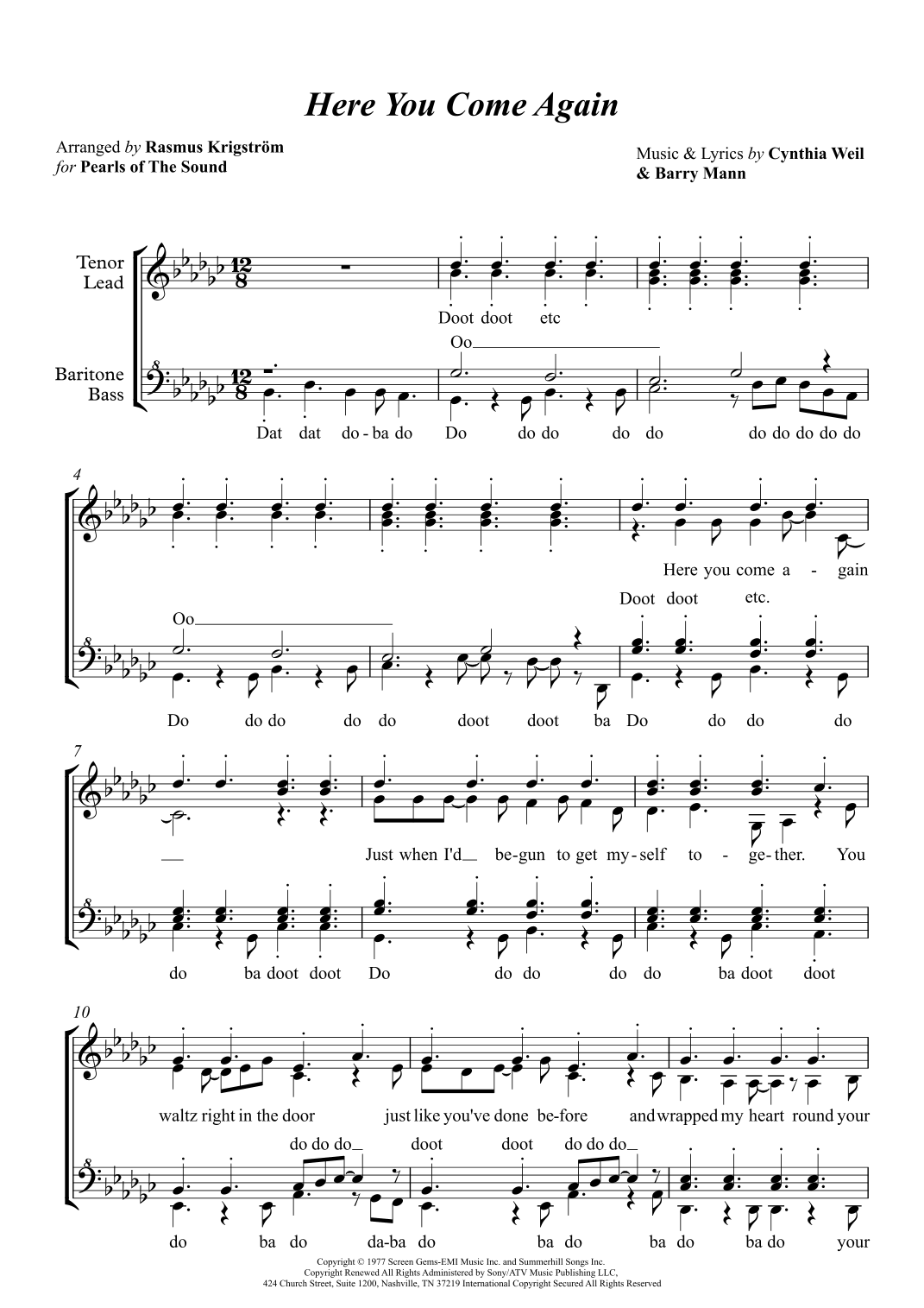 Here You Come Again (arr. Rasmus Krigström) by Dolly Parton Sheet Music ...