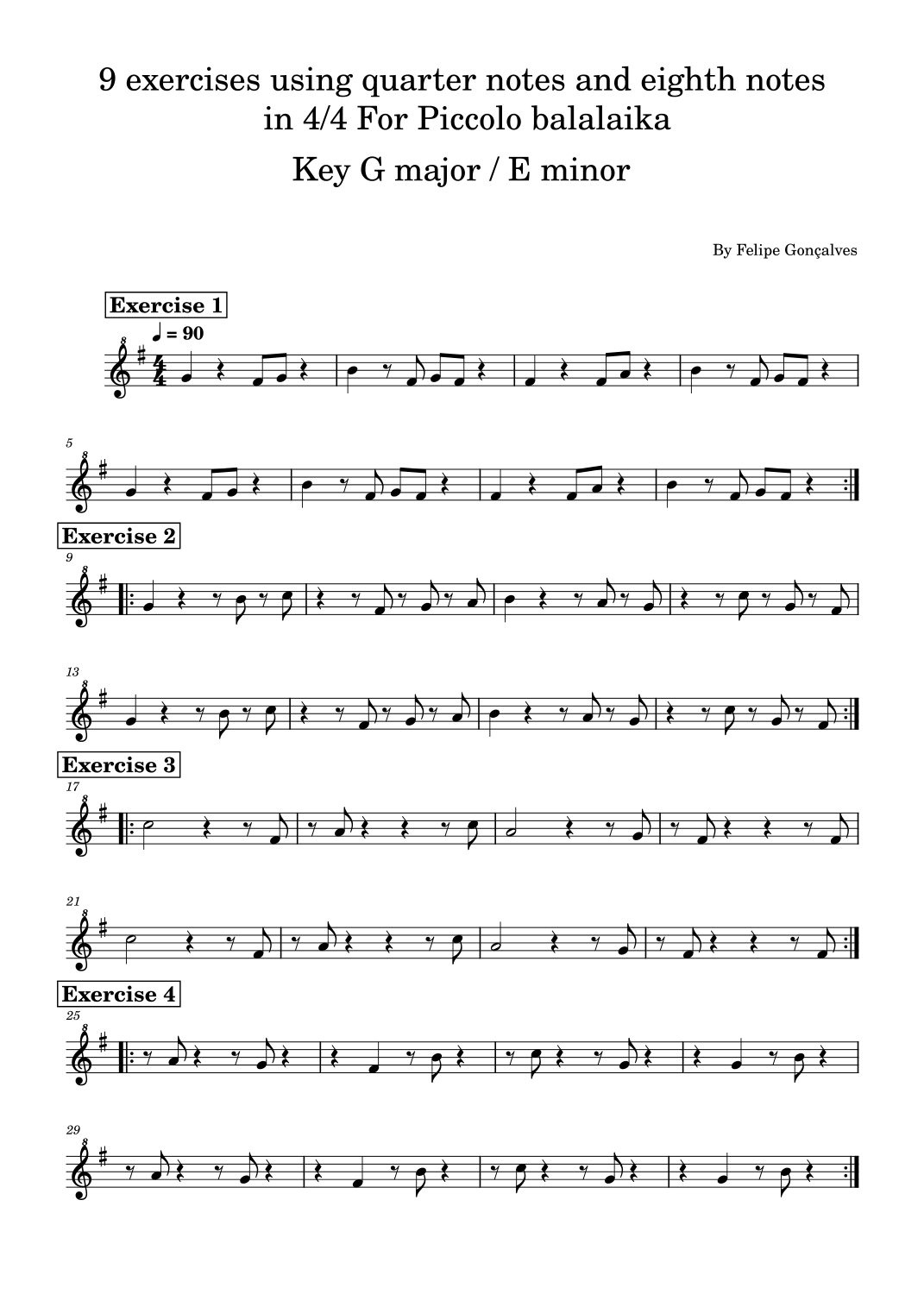 9 exercises using quarter notes and eighth notes in 4/4 For Piccolo ...